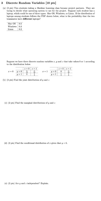 Solved 3 Discrete Random Variables (10 pts] (a) (2 pts) Two | Chegg.com