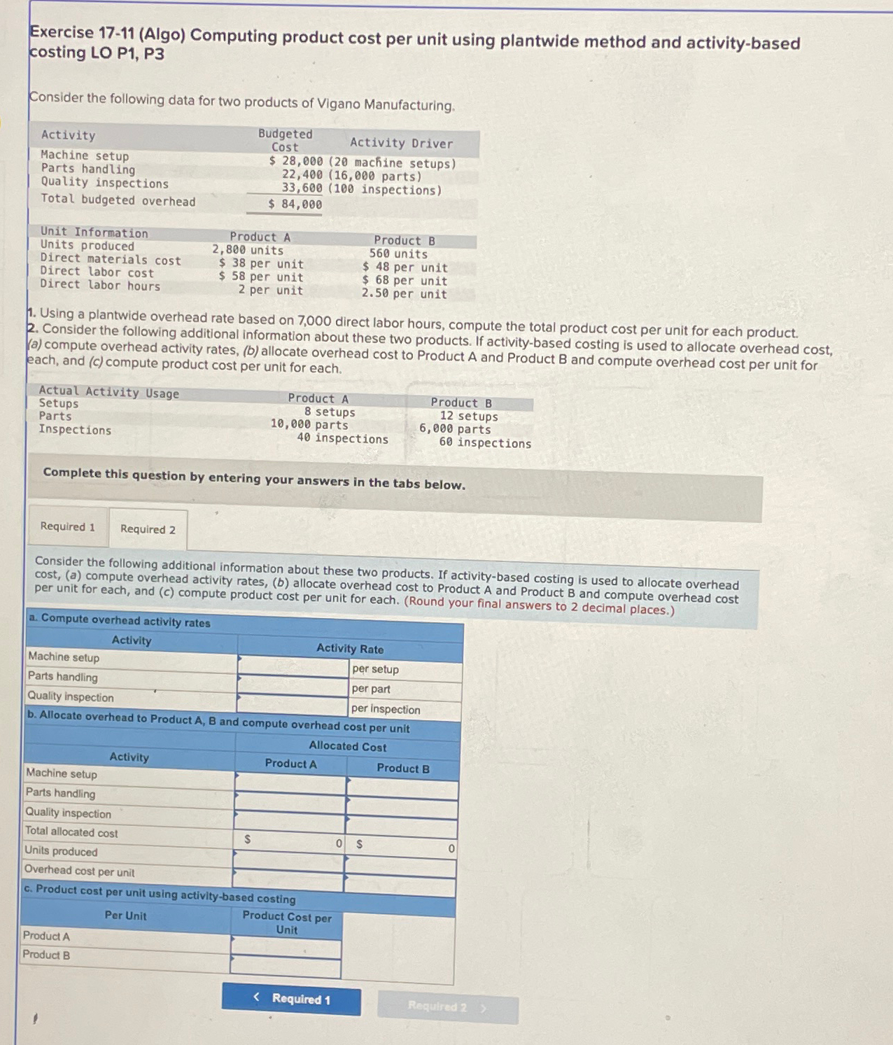 Solved Exercise 17-11 (Algo) ﻿Computing product cost per | Chegg.com