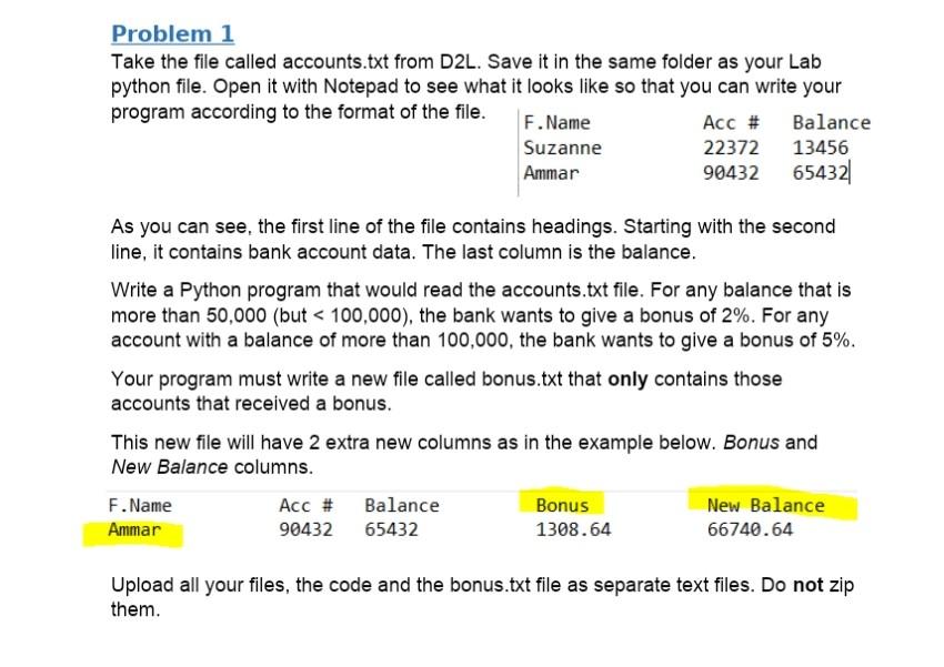 Solved Problem 1 Take the file called accounts.txt from D2L. | Chegg.com