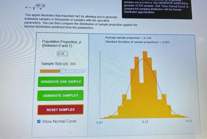 Solved Use the Statistical Applet: Sampling Distribution of | Chegg.com