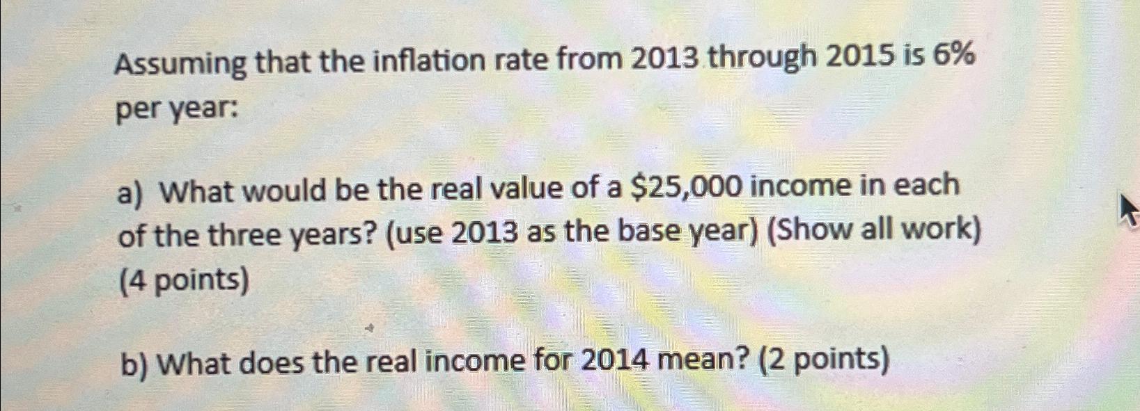 Solved Assuming that the inflation rate from 2013 ﻿through | Chegg.com