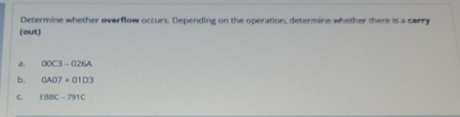Solved Determine whether overflow occurs. Depending on the | Chegg.com