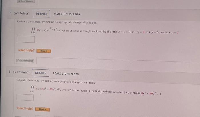 Solved Submit Answer 5. [-/1 Points] Need Help? Evaluate the | Chegg.com