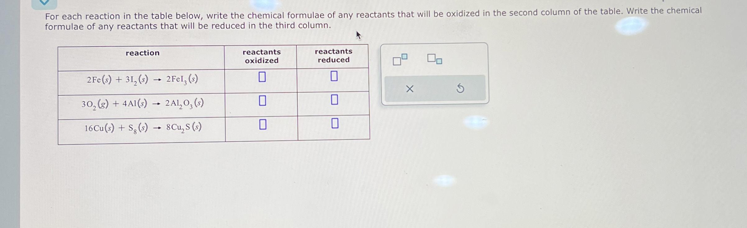 Solved For each reaction in the table below, write the | Chegg.com