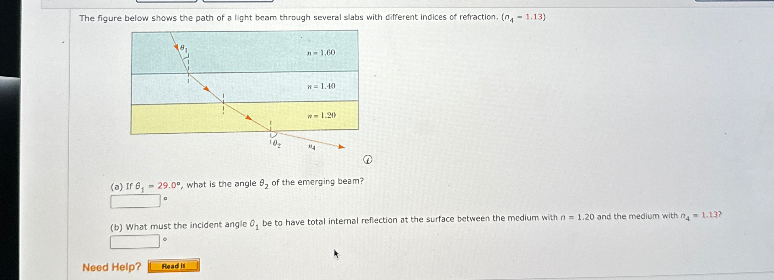 Solved The figure below shows the path of a light beam | Chegg.com