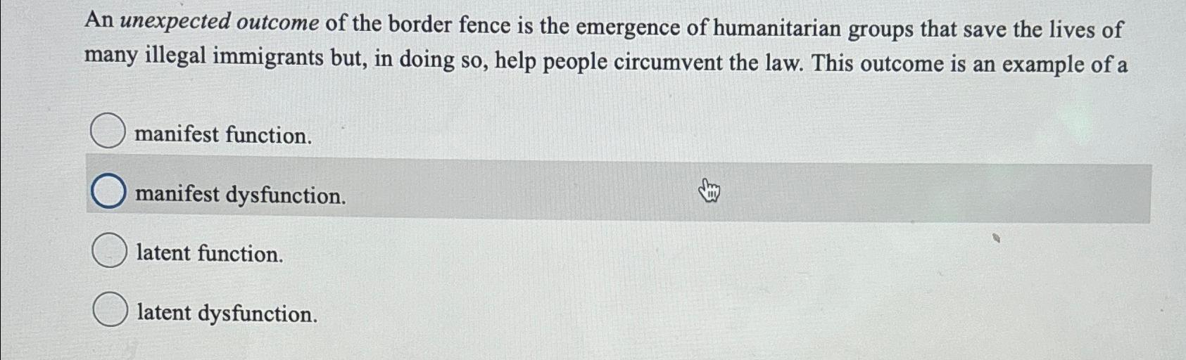 Solved An unexpected outcome of the border fence is the | Chegg.com