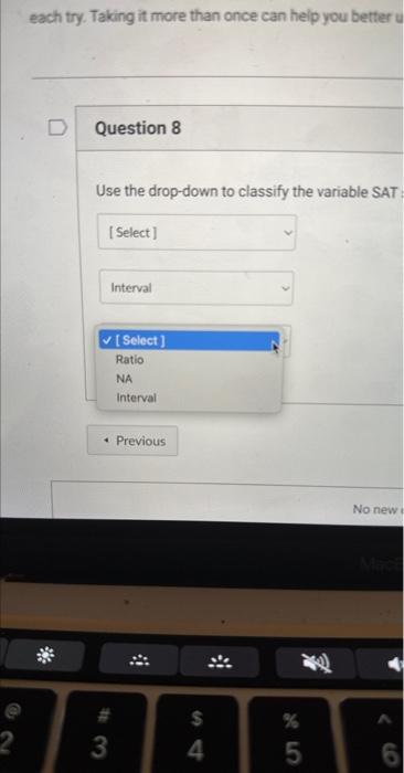 Solved Use the drop-down to classify the variable SAT scores | Chegg.com