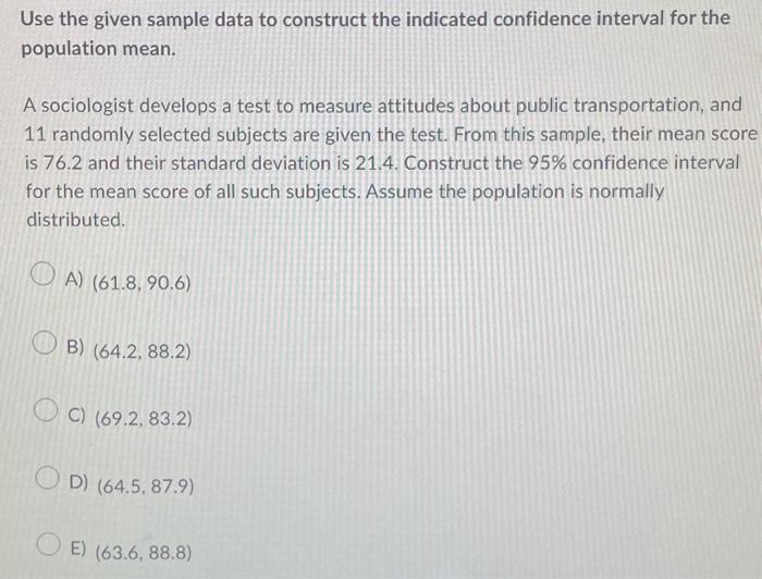 Use the given sample data to construct the indicated | Chegg.com