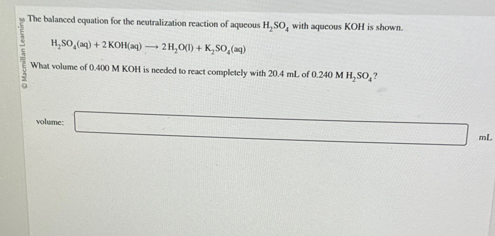 Solved The balanced equation for the neutralization reaction | Chegg.com