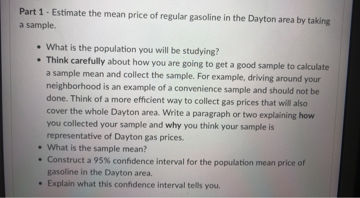 Part 1: Estimate the mean price of regular gasoline | Chegg.com