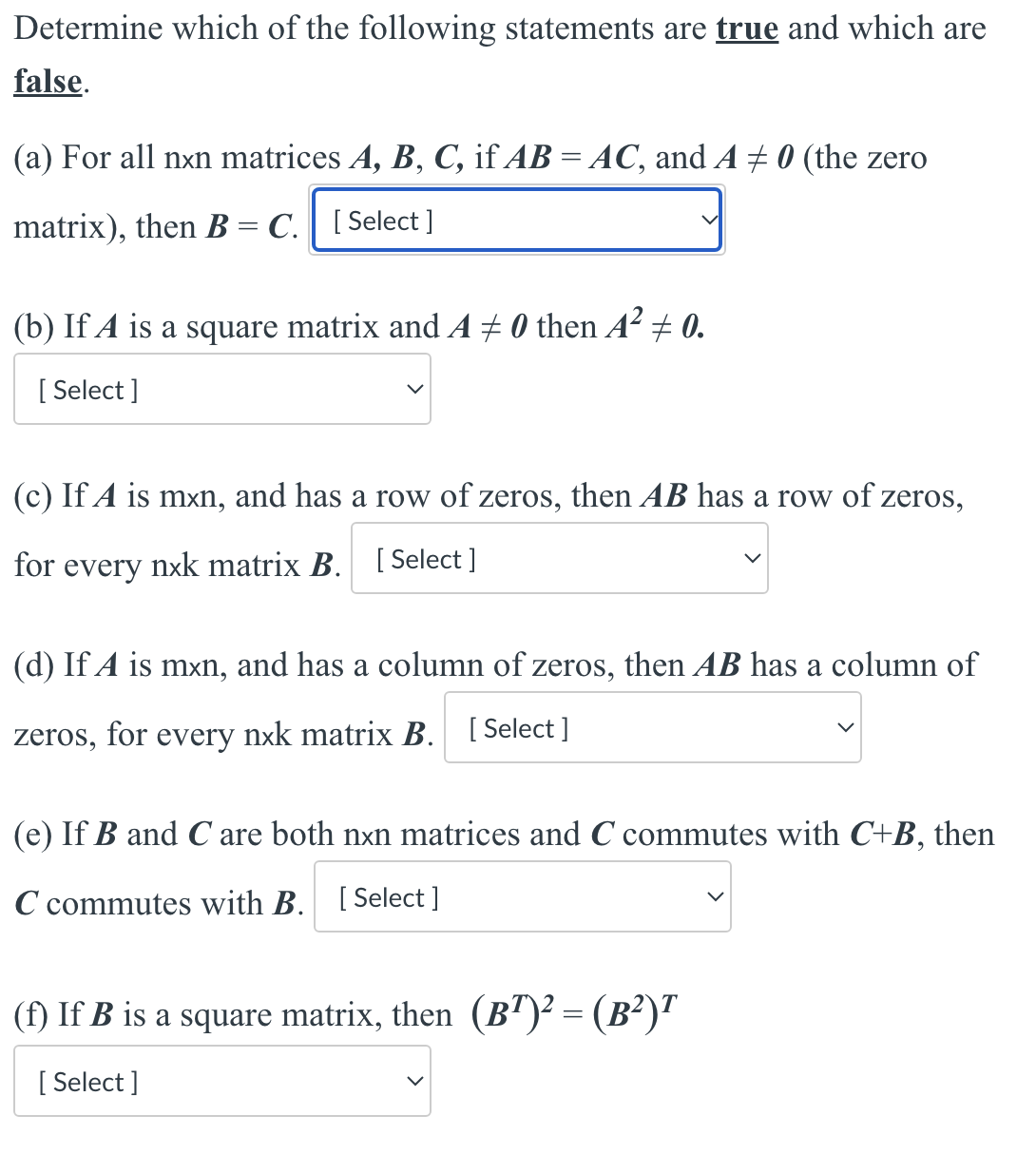 Determine which of the following statements are true | Chegg.com