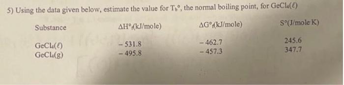 Solved 5) Using the data given below, estimate the value for | Chegg.com