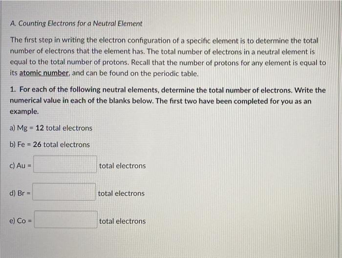 Solved A. Counting Electrons for a Neutral Element The first | Chegg.com
