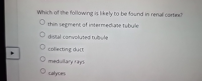 Solved Which of the following is likely to be found in renal | Chegg.com