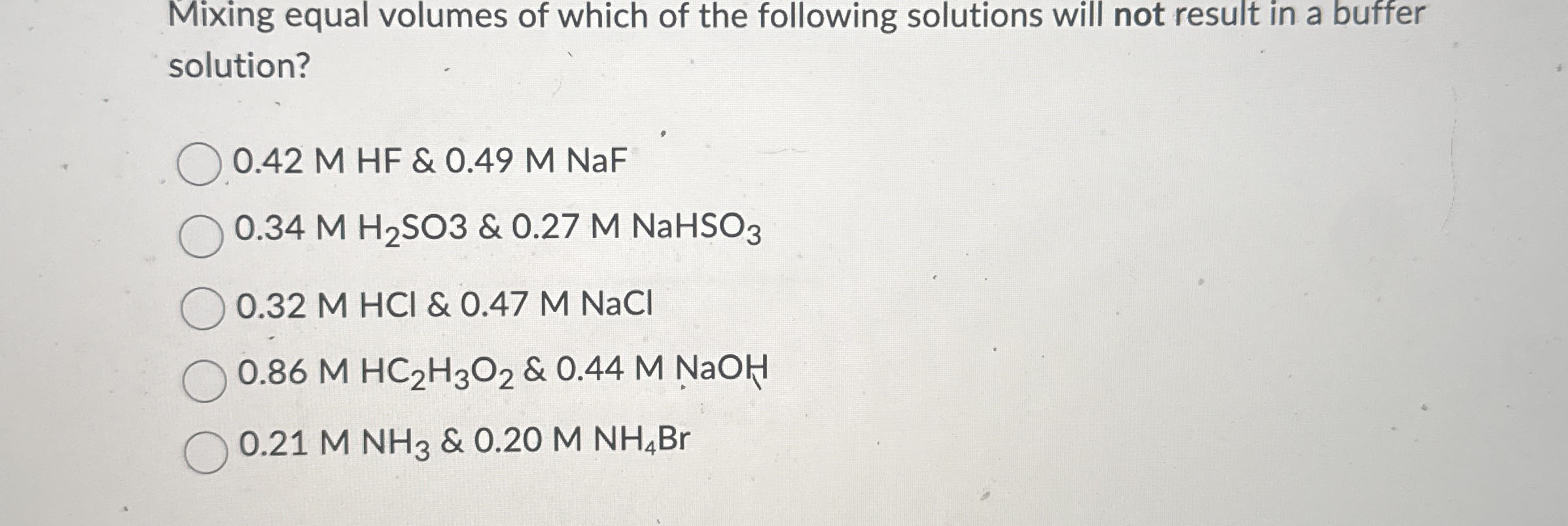 Solved Mixing equal volumes of which of the following | Chegg.com