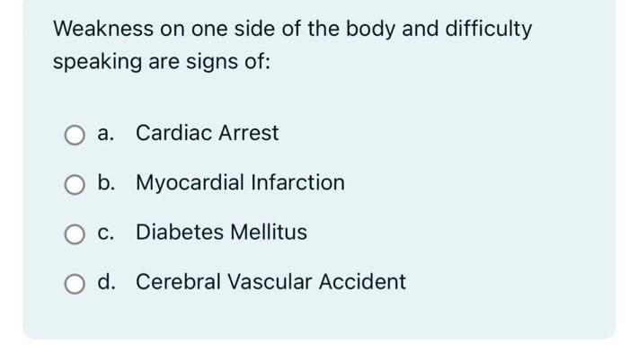 Solved Weakness on one side of the body and difficulty | Chegg.com