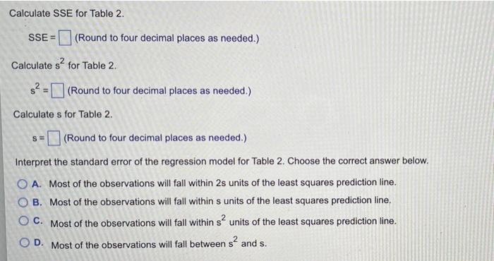 Solved Calculate SSE, s², and s for the least squares lines | Chegg.com