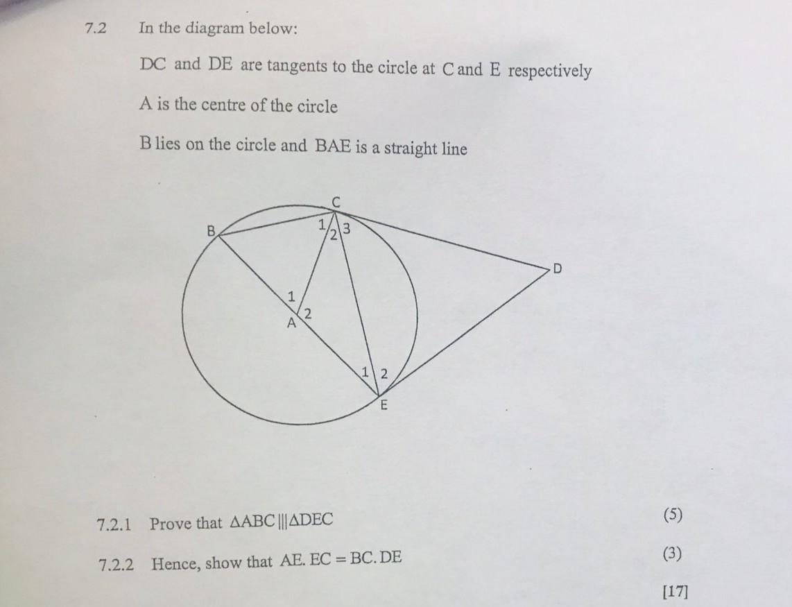 Solved In the diagram below: DC and DE are tangents to the | Chegg.com