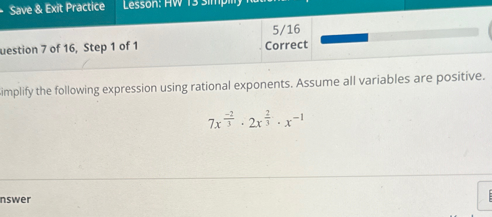Solved Save & Exit Practice5/16uestion 7 ﻿of 16 , ﻿Step 1 | Chegg.com
