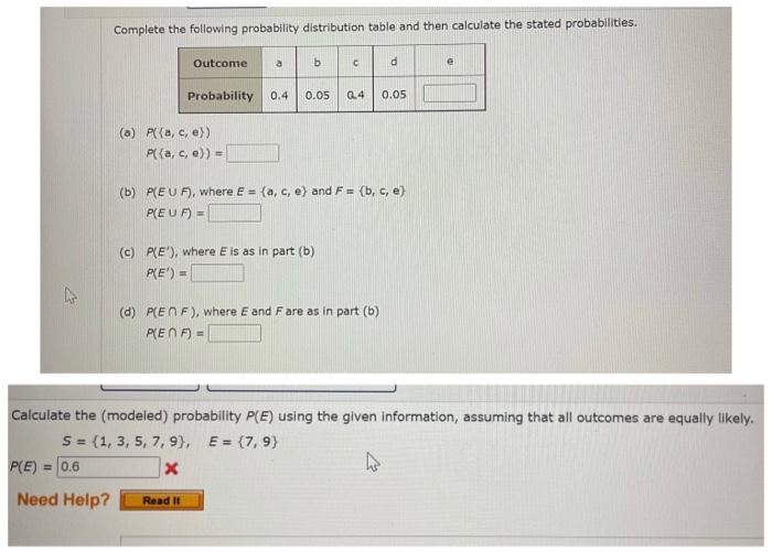 Solved Complete the following probability distribution table | Chegg.com
