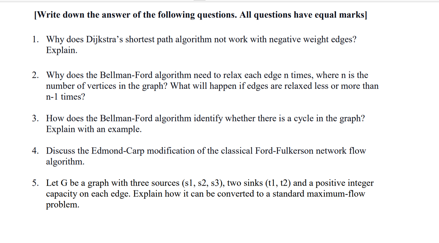 Solved [Write down the answer of the following questions. | Chegg.com
