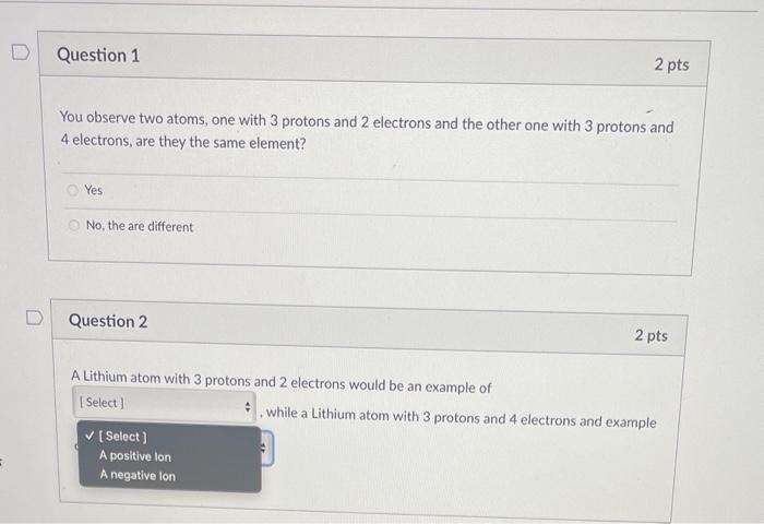 Solved You observe two atoms, one with 3 protons and 2 | Chegg.com