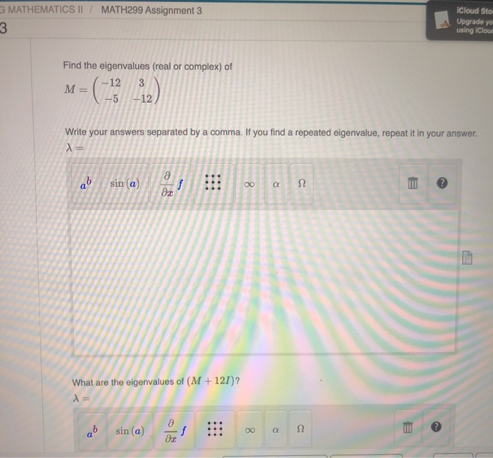Solved G MATHEMATICS II / MATH299 Assignment 3 iCloud Sto | Chegg.com