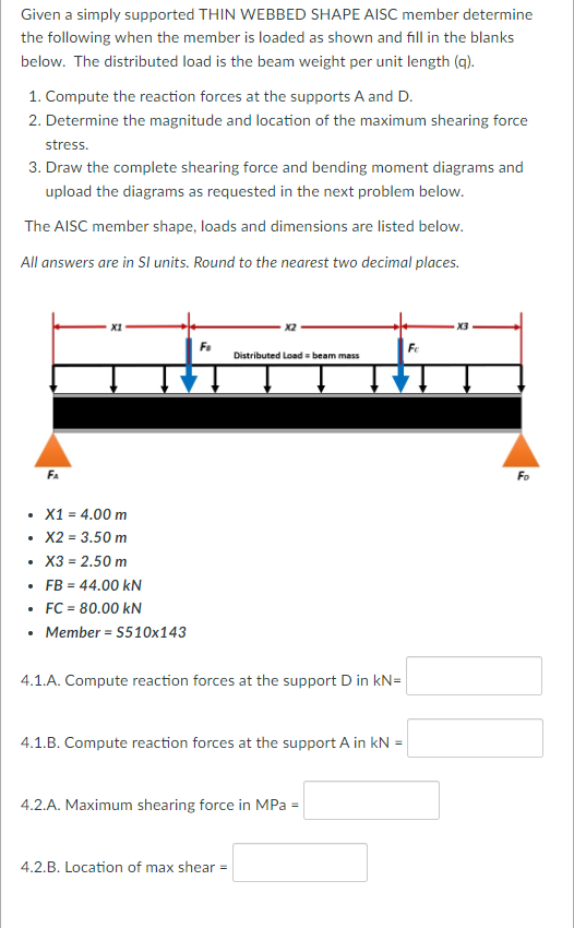 Solved Given a simply supported THIN WEBBED SHAPE AISC | Chegg.com