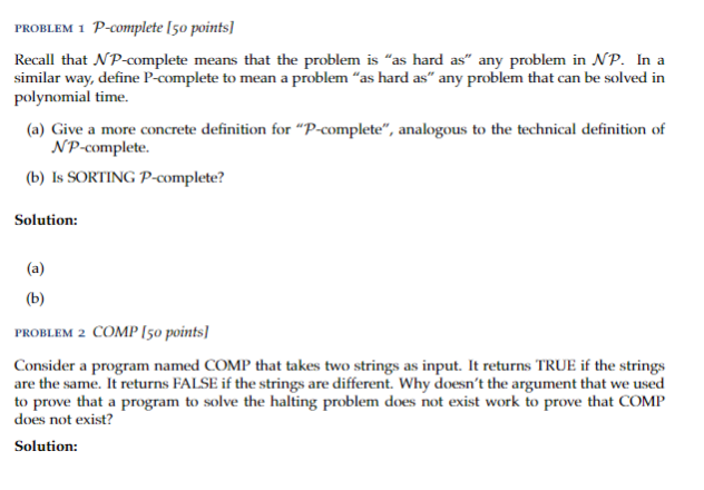 Solved PROBLEM 1P-complete [so points]Recall that | Chegg.com