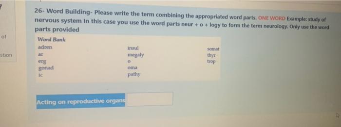 Solved of 26- Word Building. Please write the term combining | Chegg.com