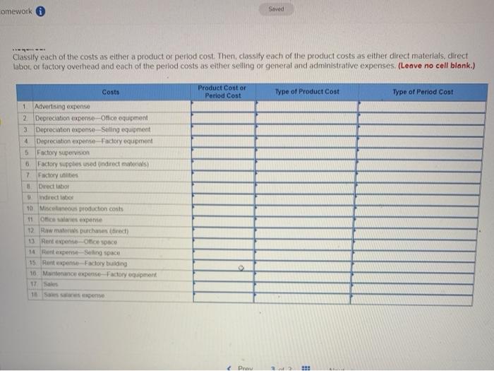 Solved 3 Problem 14-2A Classifying costs LO C2, C3 3 oints | Chegg.com