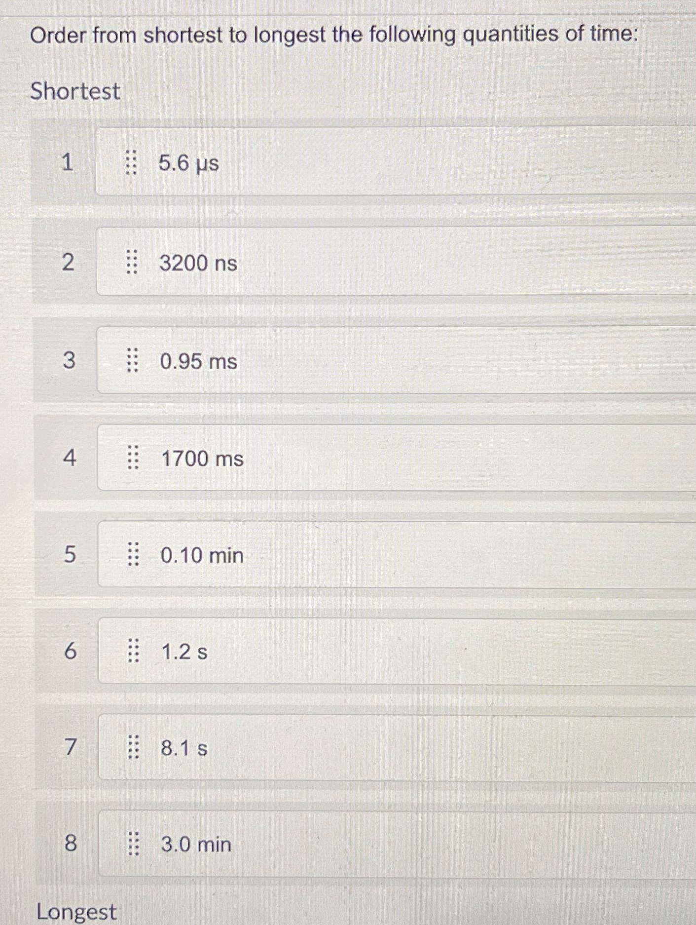 Solved Order from shortest to longest the following | Chegg.com