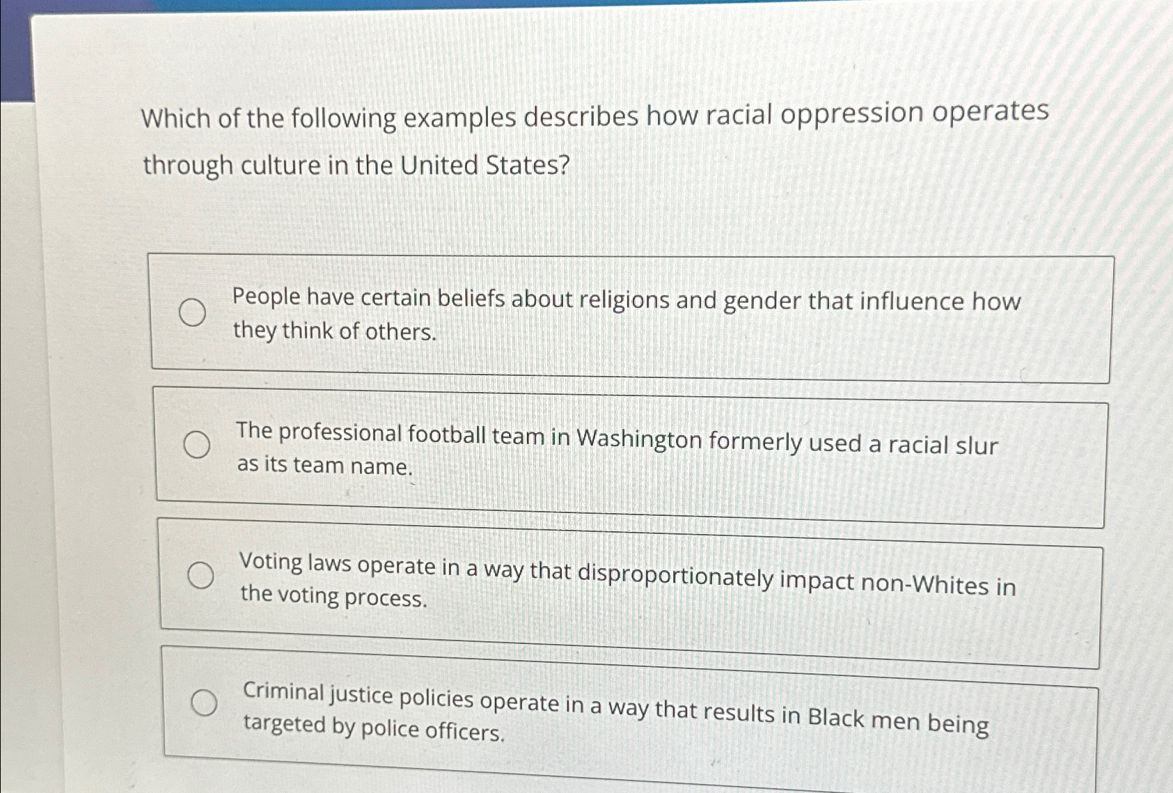 Solved Which of the following examples describes how racial | Chegg.com