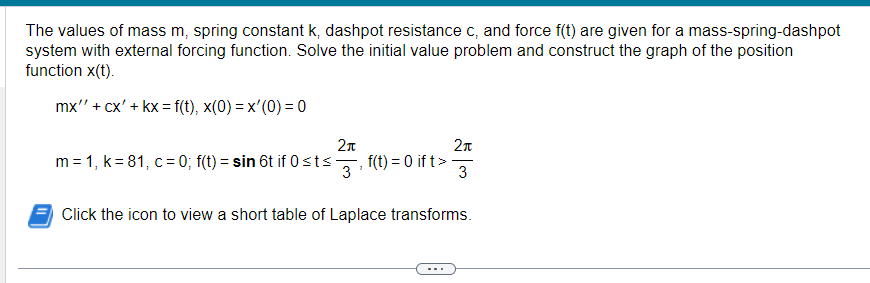 The values of mass m, ﻿spring constant k, ﻿dashpot | Chegg.com