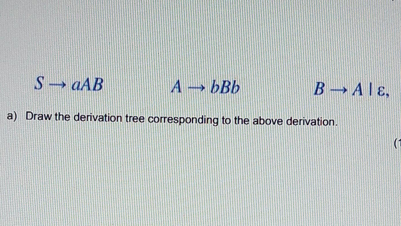 Solved S - AAB А , bВЬ B - Ale, a) Draw the derivation tree | Chegg.com