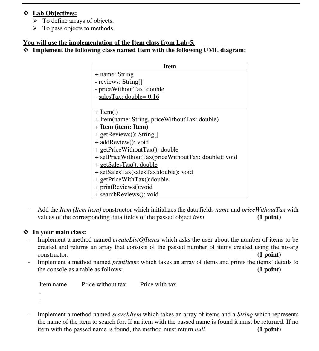 Solved * Lab Objectives: To define arrays of objects. To | Chegg.com