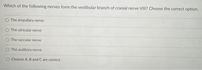 Solved Which of the following nerves form the vestibular | Chegg.com