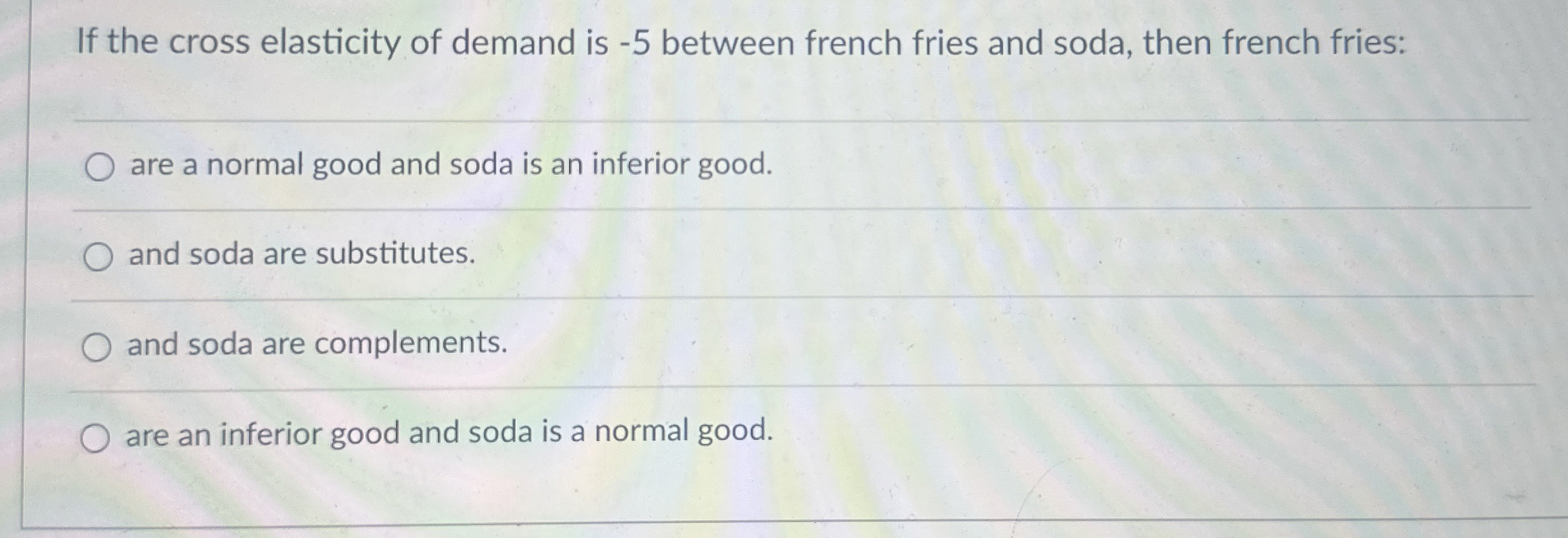 Solved If the cross elasticity of demand is -5 ﻿between | Chegg.com