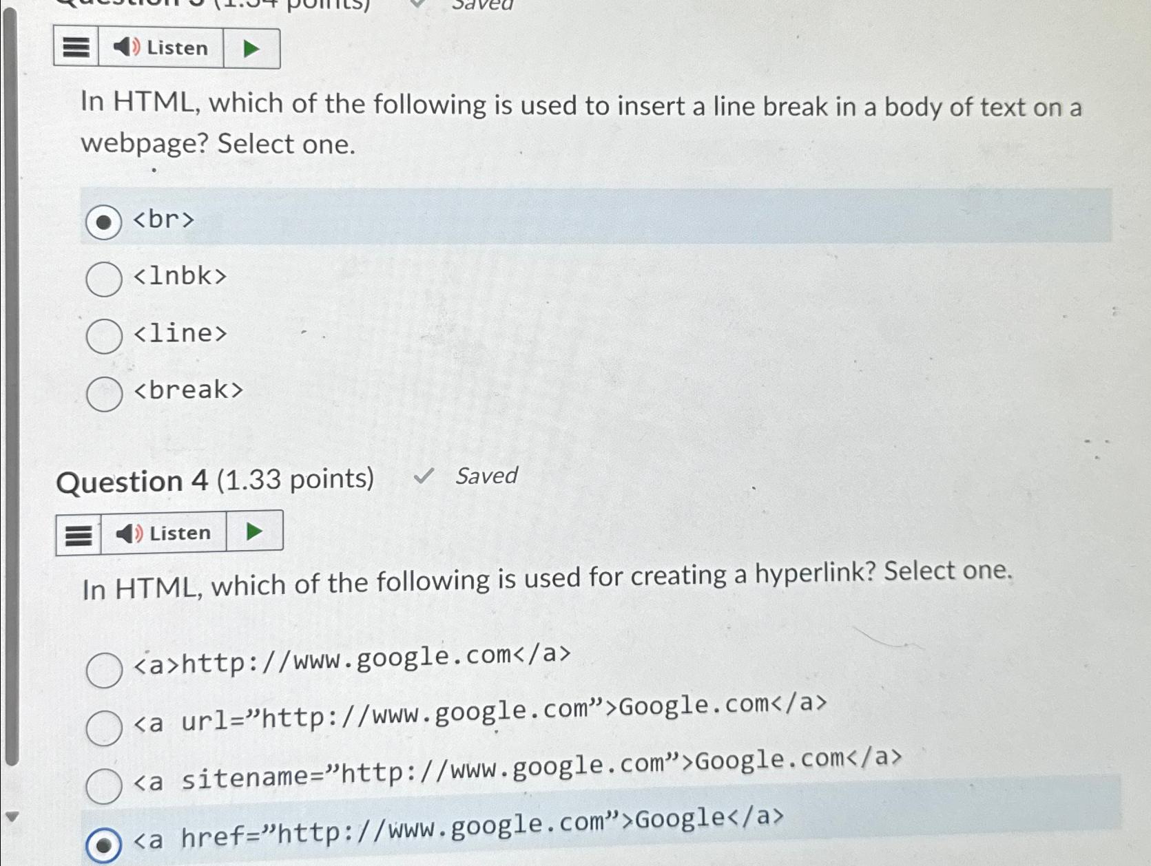 Solved ListenIn HTML, ﻿which of the following is used to | Chegg.com