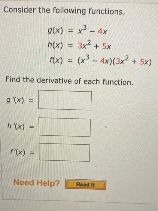 Solved Consider the following functions. g(x) = 7x2 h(x) = x | Chegg.com