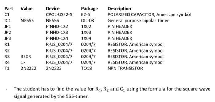 Solved find the value for R1, R2 and C1 using the formula | Chegg.com