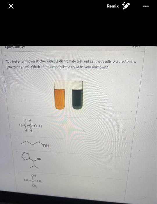 Solved You test an unknown alcohol with the dichromate test | Chegg.com