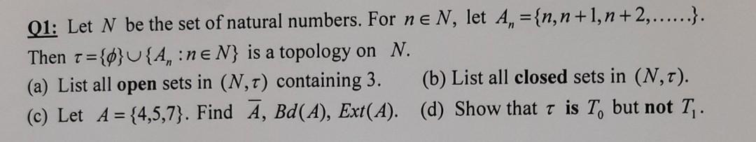 Solved Q1: Let N be the set of natural numbers. For ne N, | Chegg.com