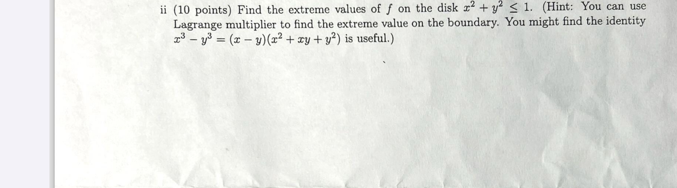 ii (10 ﻿points) ﻿Find the extreme values of f ﻿on the | Chegg.com