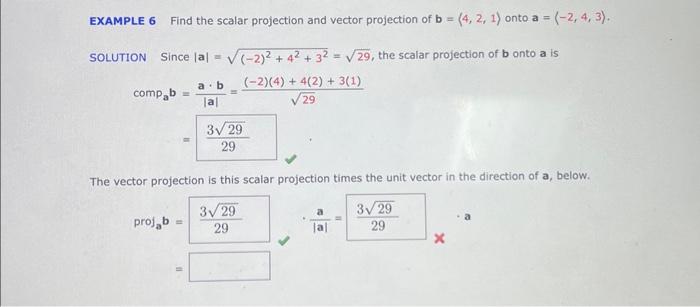 Solved EXAMPLE 6 Find the scalar projection and vector | Chegg.com