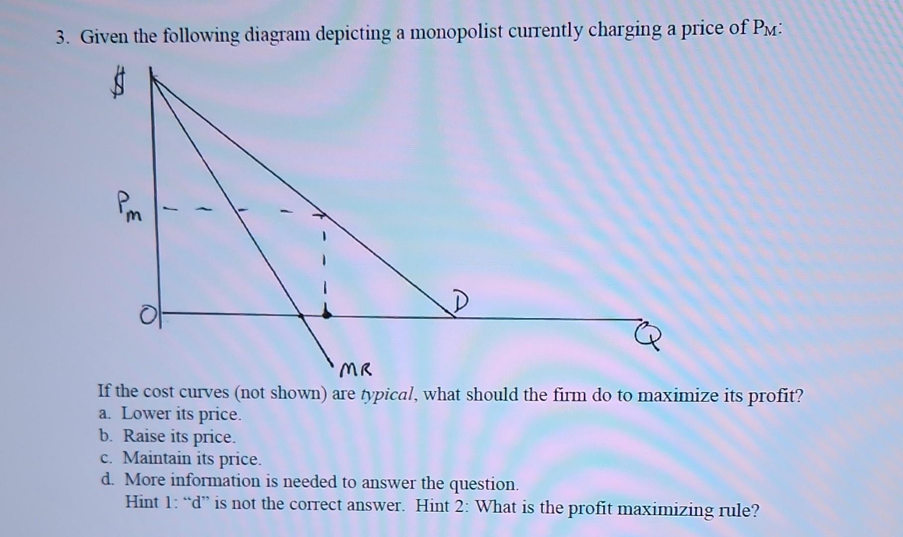 Solved 3. Given the following diagram depicting a monopolist | Chegg.com