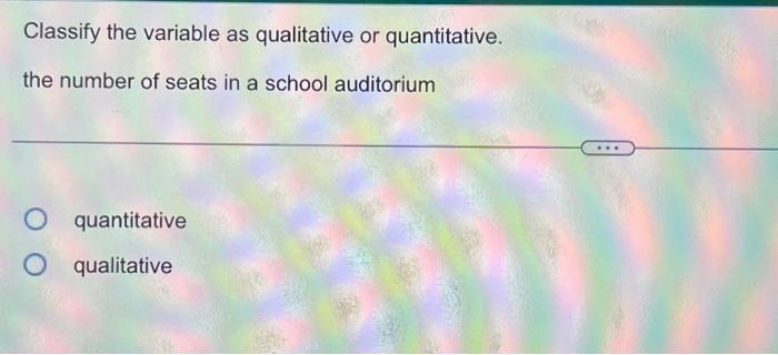 Solved Classify the variable as qualitative or quantitative. | Chegg.com