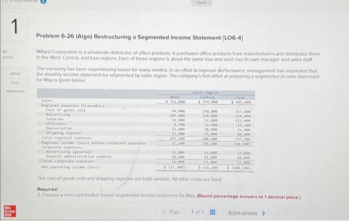 Solved Problem 6-26 (Algo) Restructuring a Segmented Income | Chegg.com