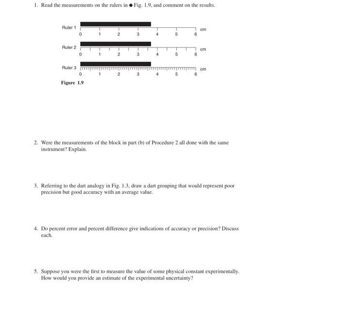 Solved 1. Read the measurements on the rulers in Fig. 1.9, | Chegg.com
