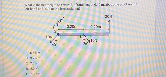 Solved 9. What is the net torque on this rod, of total | Chegg.com